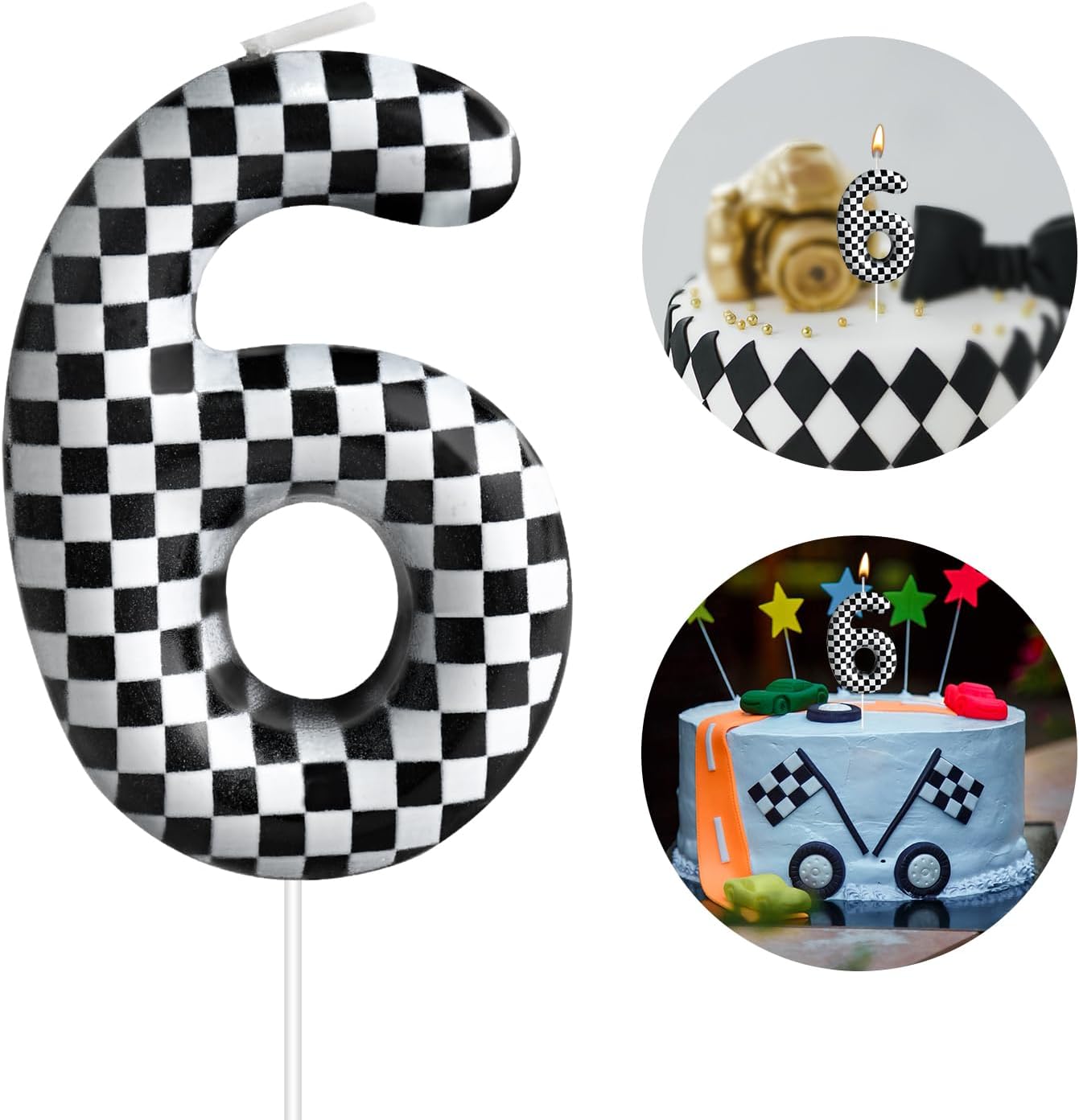 Amazon.com: Racing Cars Themed Birthday Candle Number 6 Checkered ...