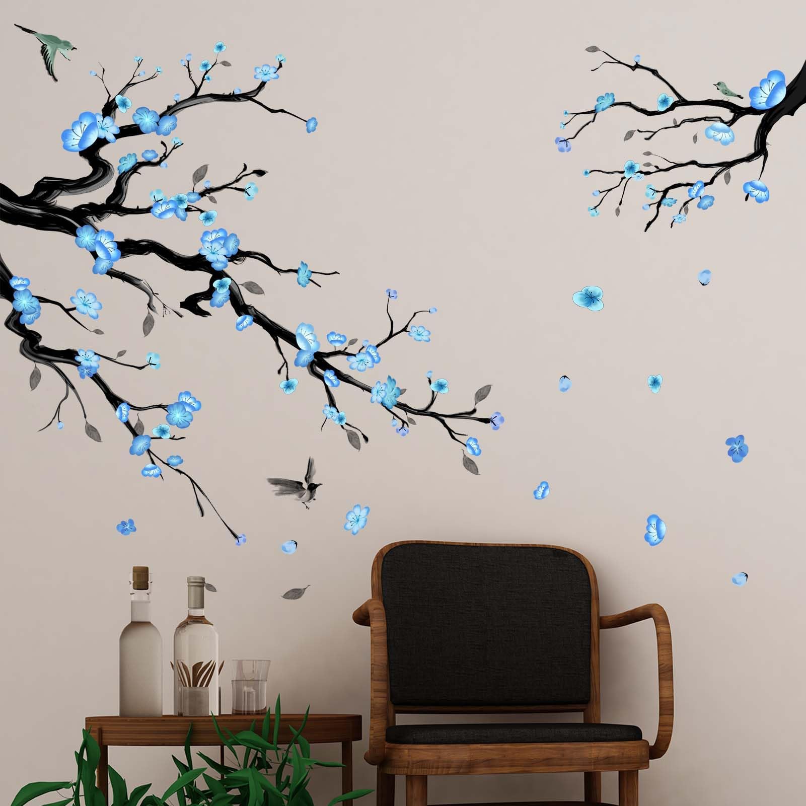 Amazon.com: Amimagen Blue Watercolor Cherry Blossom Wall Decals - Tree ...