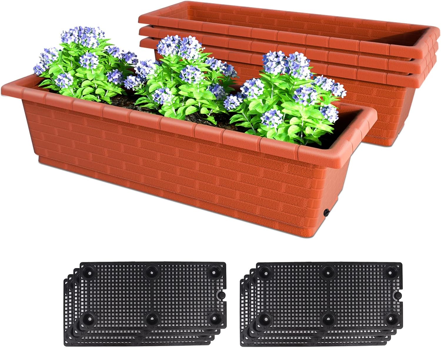 4 Pack Window Box Planters for Indoor Plants, with Drainage Nets, All ...