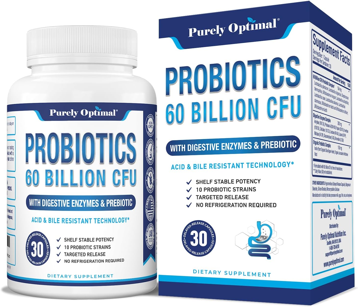 Amazon.com: Purely Optimal Premium Probiotics 60 Billion CFU w/Organic ...