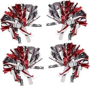 Amazon.com: Mikinona 4Pcs Red and Silver Cheerleading Pom Poms with ...