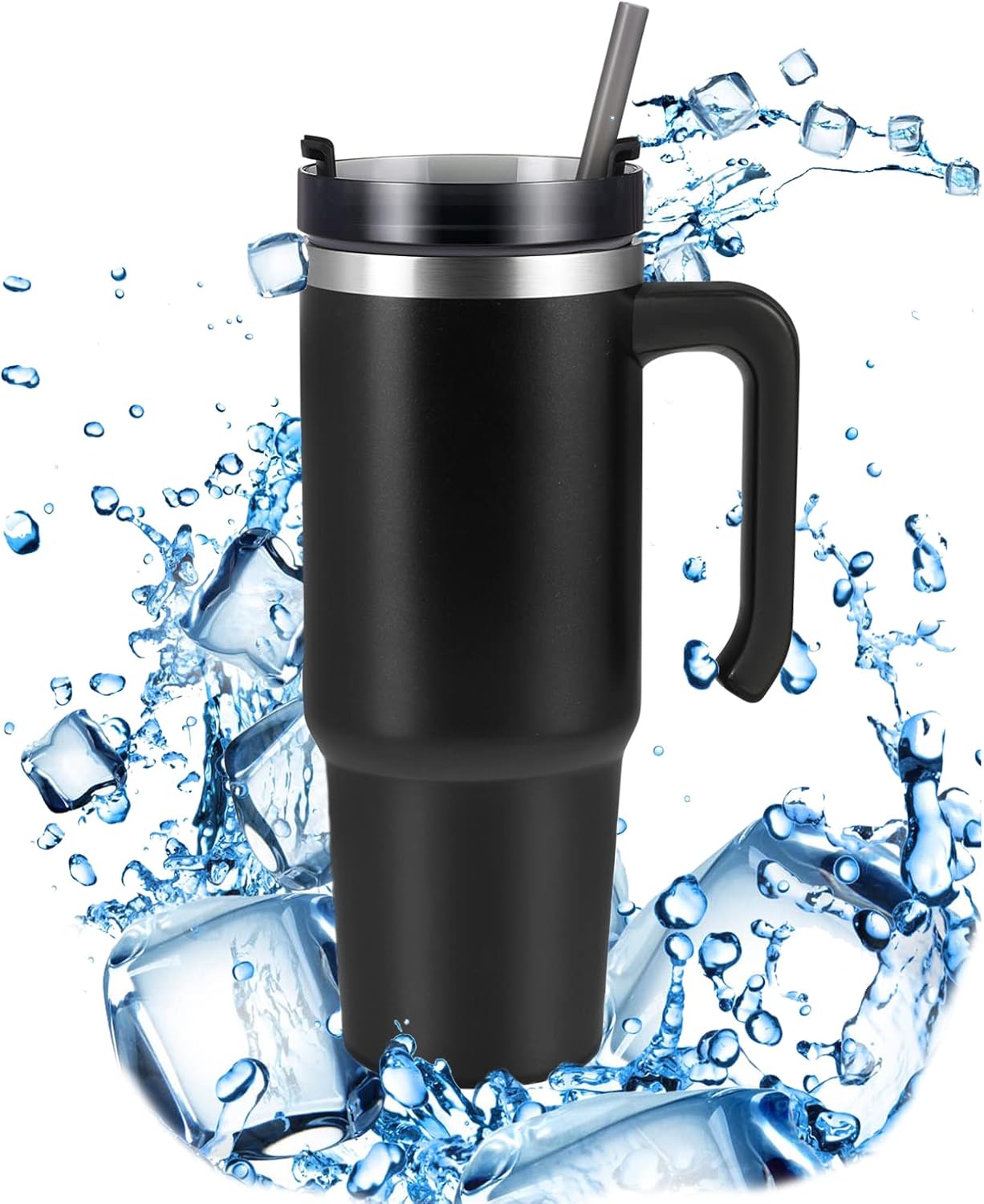 Weigudoc Auto-wasserbecher, Isolierter Becher Mit Strohhalm und Griff ...