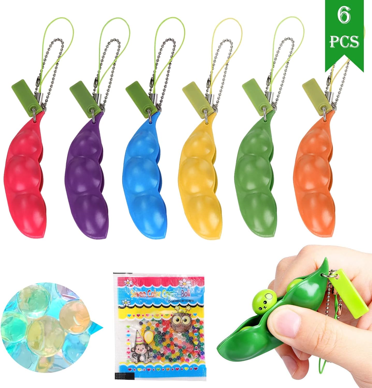 Volscity 6 Pack Peapod Fidget Toy,Sensory Bean Squeeze-a-Bean,Soybean ...