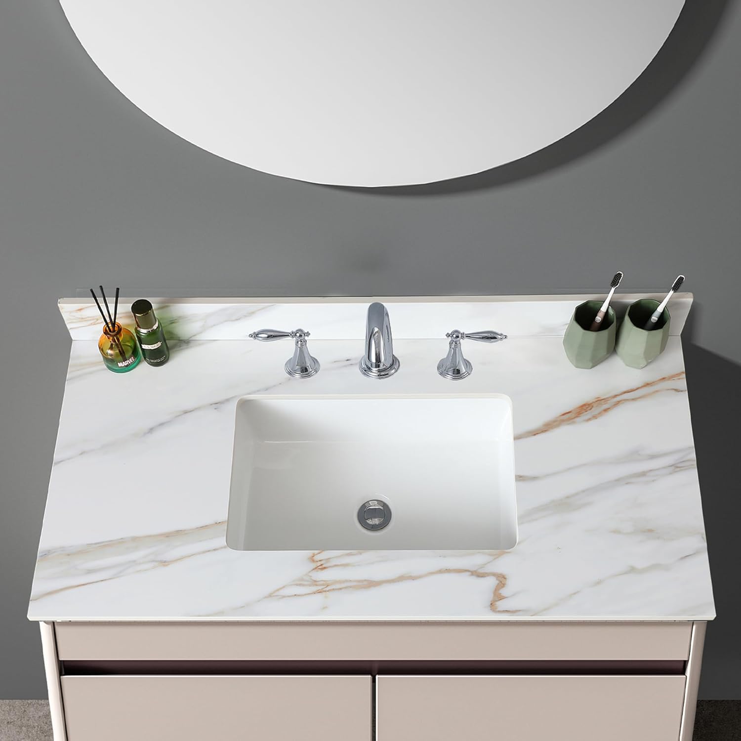 43"x 22" Bathroom Vanity Sink Tops, Marble Vanity Top With Ceramic ...