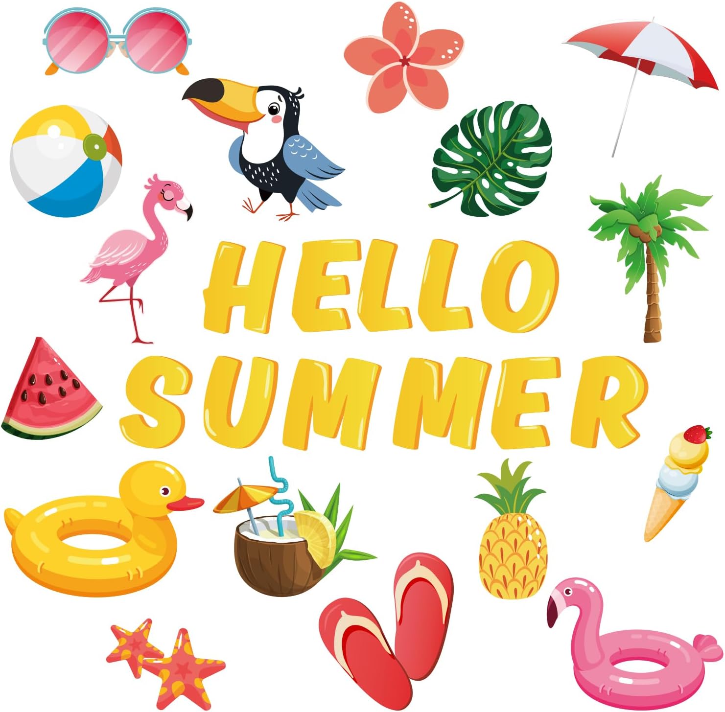 54pcs Summer Bulletin Board Decorations, Reusable Hello Summer Cutouts ...