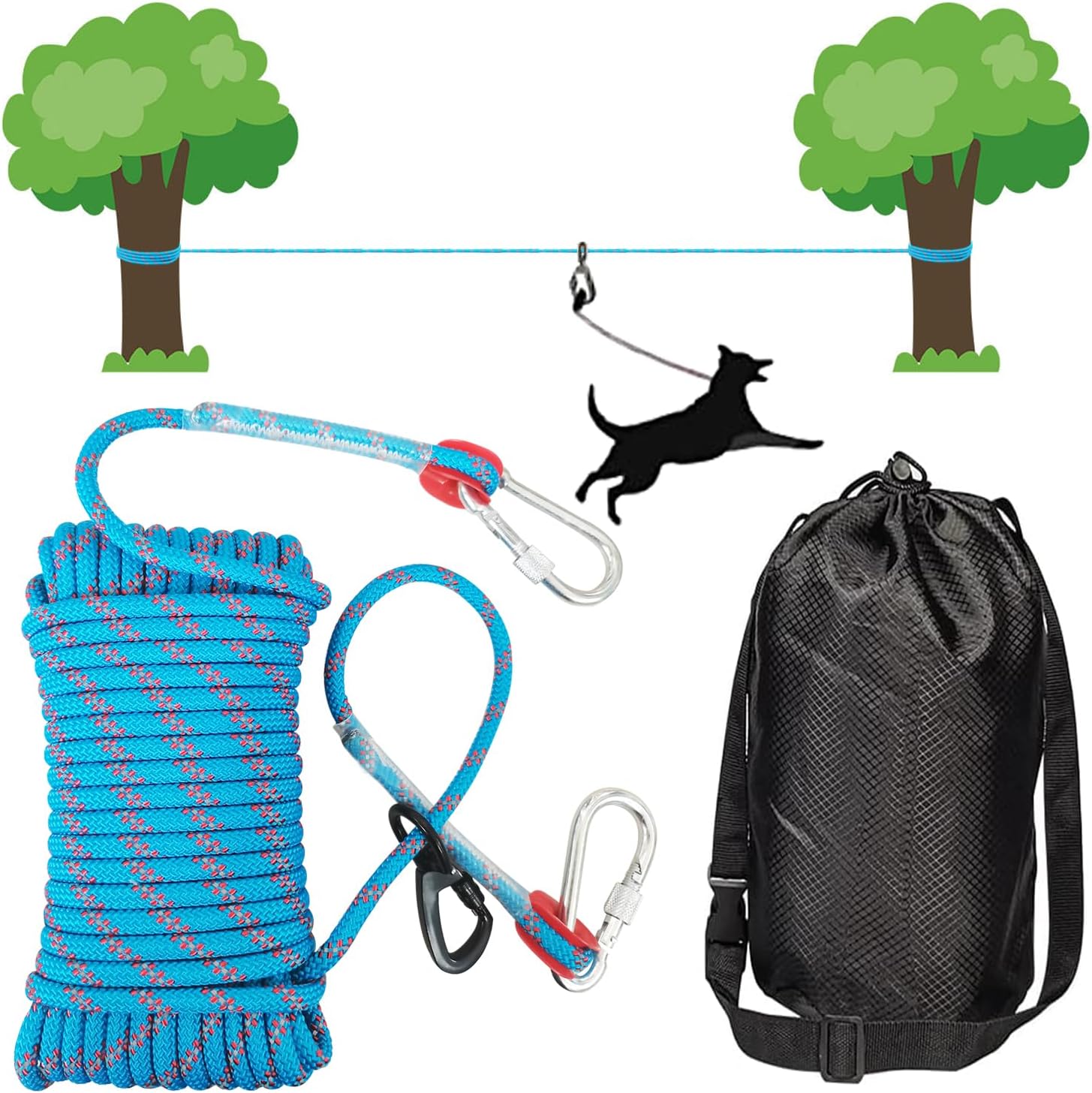 TUAHOO Dog Tie Out Cable, 50ft Portable Overhead Trolley System for ...