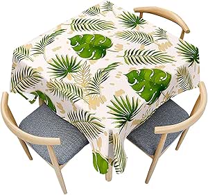 Fasbuy Nappe Carrée Anti Tache, Motif Feuille Verte 3D Nappe Élégante ...