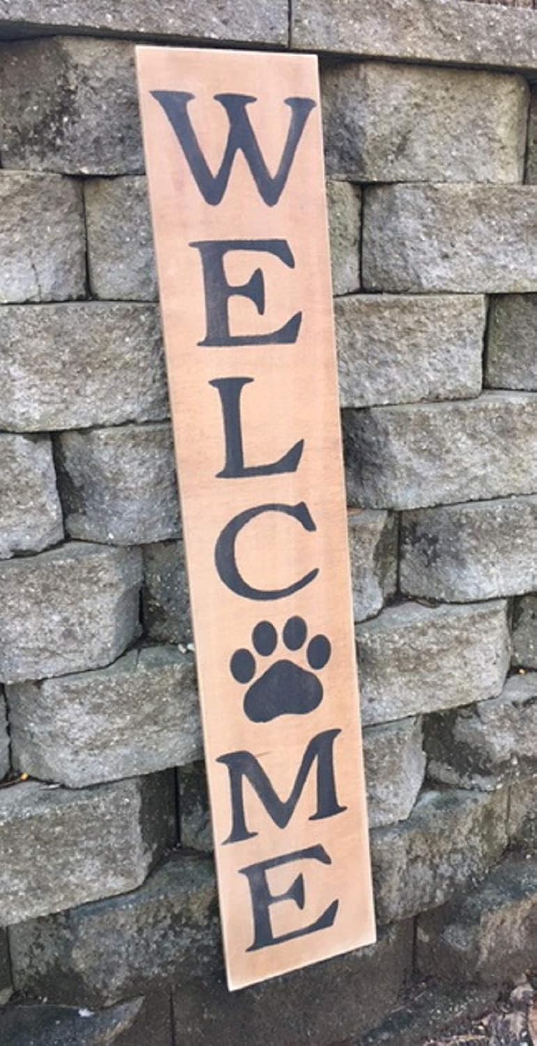 Amazon.com: Pets Welcome Sign - Vertical Paw Wooden Outdoor decor 48 ...