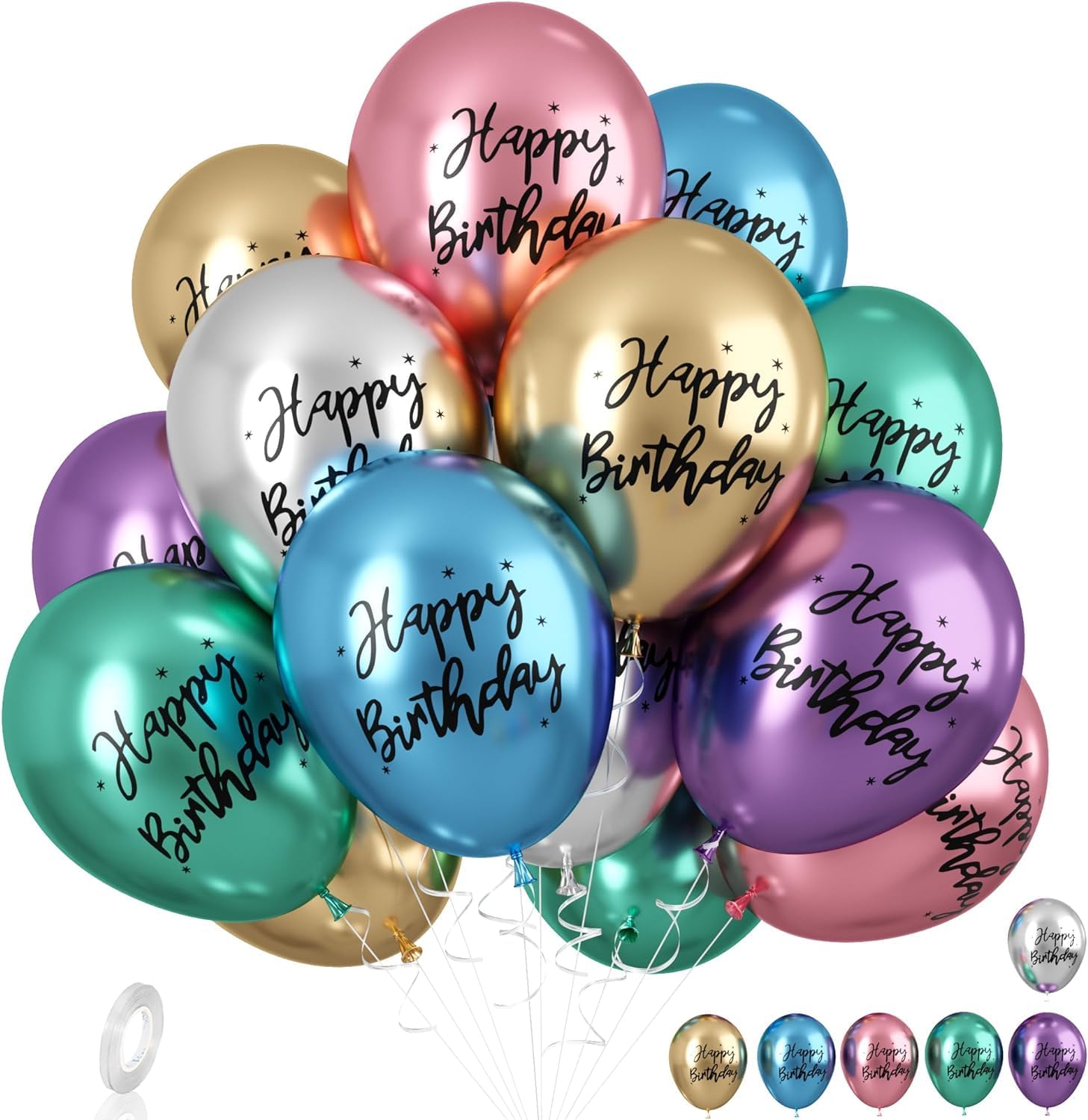 Amazon.com: Metal Happy Birthday Balloons Colorful Metallic Decorative ...
