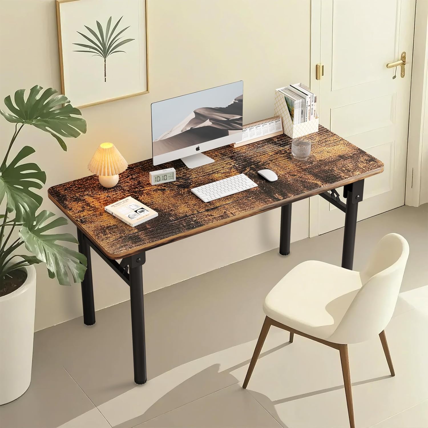 HDHNBA Modern 39.3 Inch Simple Style PC Table Folding Desk No Assembly ...