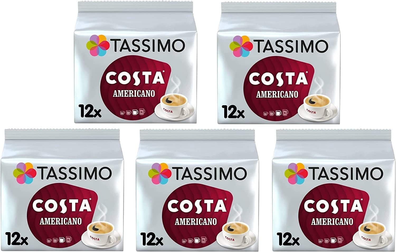 Tassimo Costa Americano Coffee Pods 12 T-Discs, 12 servings (Pack of 5 ...