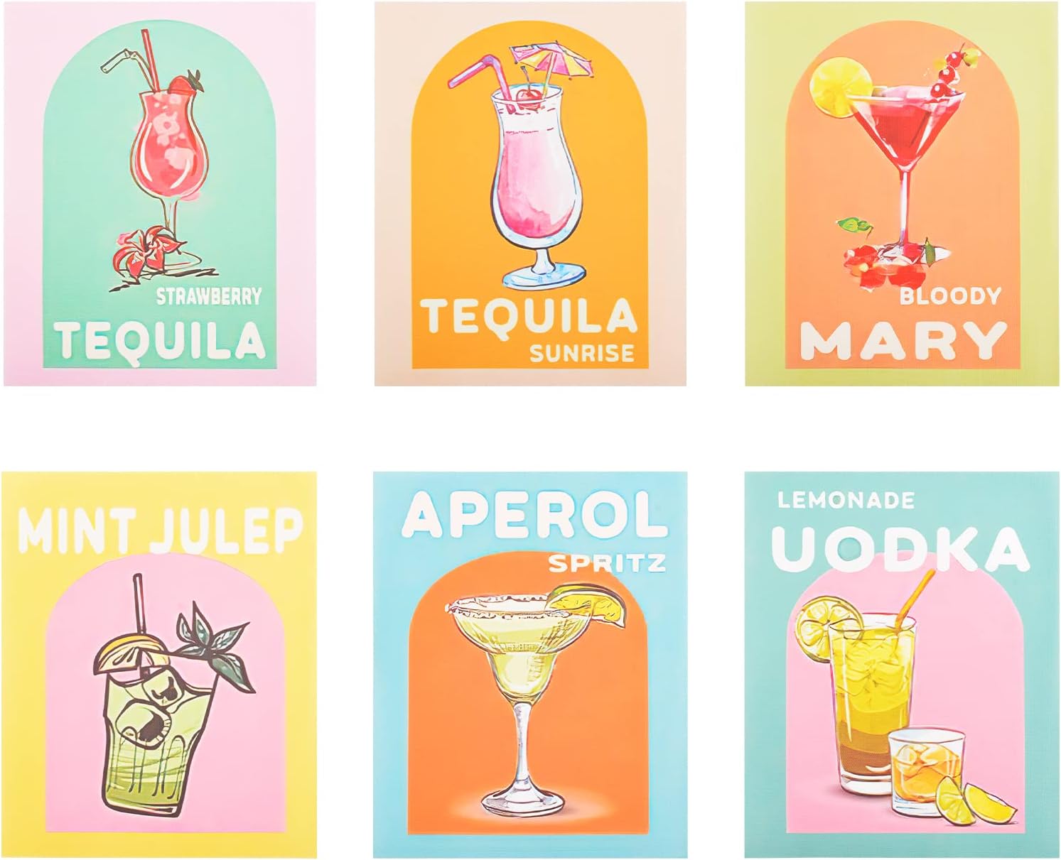 MOROBOR Cocktail Wall Art Posters, Set of 6 Colorful Cocktail Canvas ...