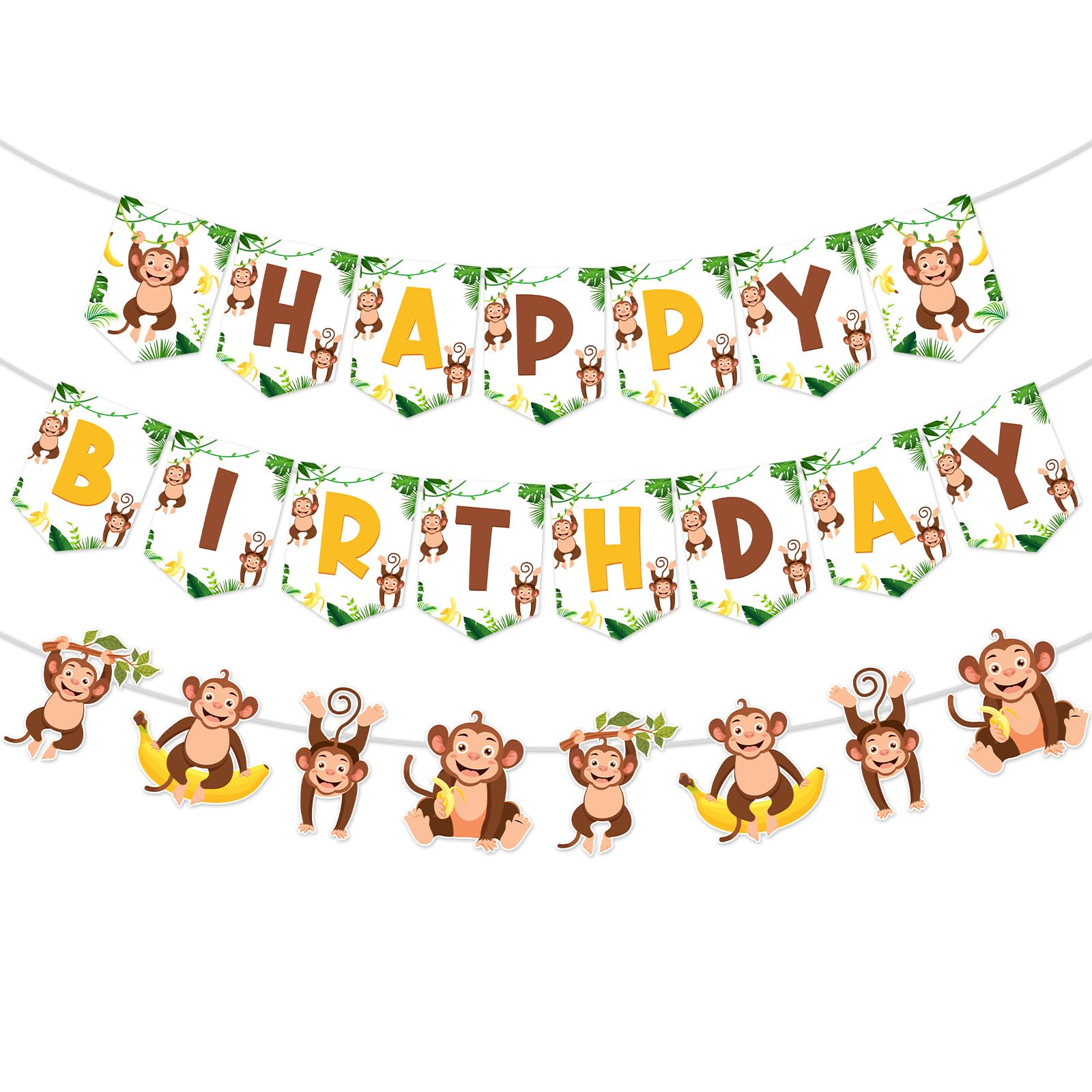 Monkey Birthday Banner Garland Decorations Set Monkey Themed Happy ...