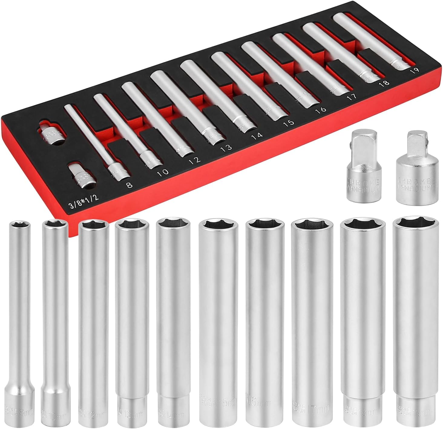 12pcs 3/8" Drive Deep Metric Socket Set, 6 Point Extra Long Impact ...