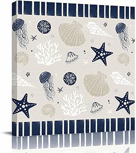 Amazon.com: Framed Canvas Wall Art for Living Room Dark Blue Starfish ...