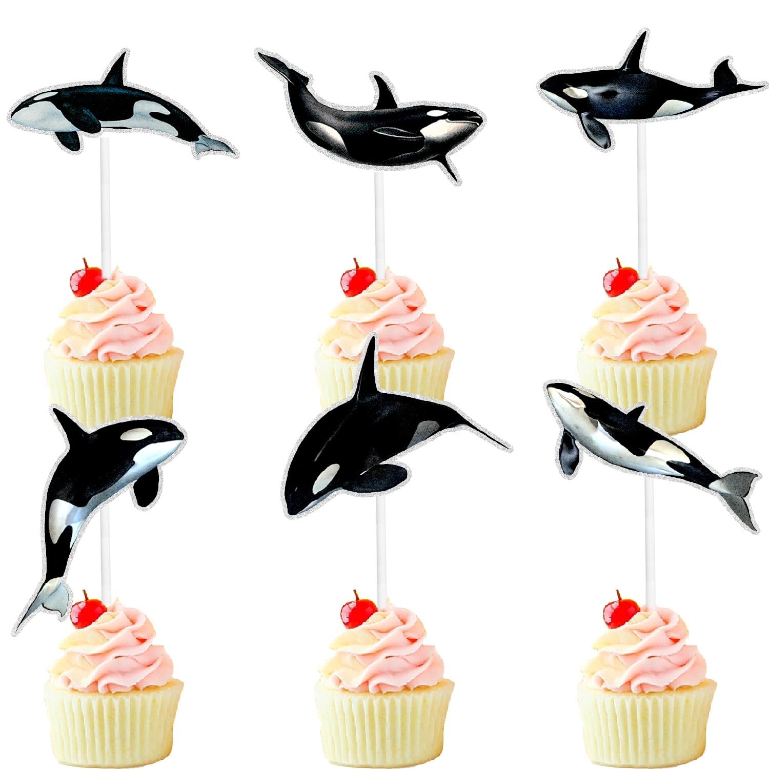 Amazon.com: Ocean Orca Themed Happy Birthday Cupcake Toppers 18-PC Set ...