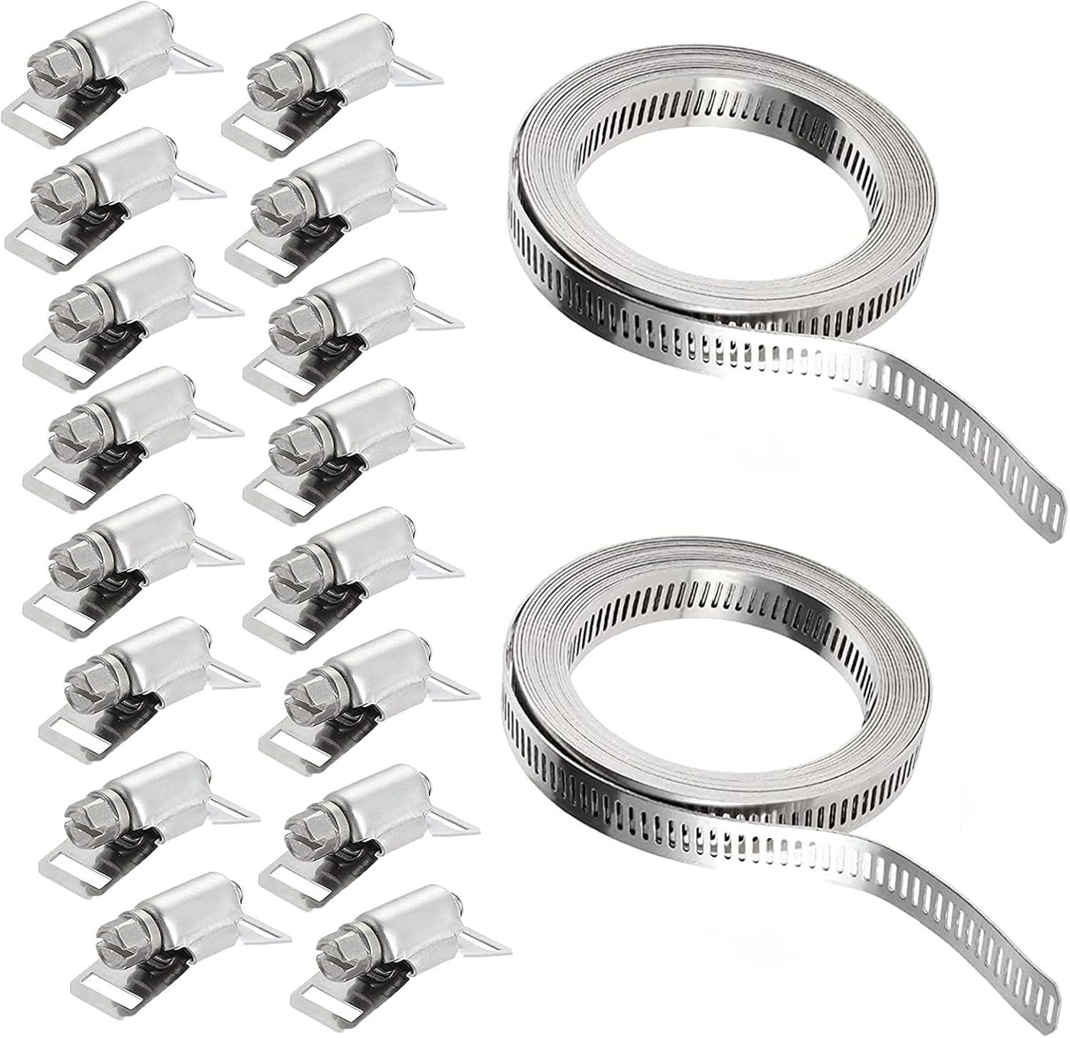 2 ×118.1 Feet Stainless Steel Hose Clamp with 16 Fasteners Hose Clamp ...
