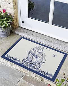Amazon.com: Nautical Navy Blue Indoor Door Mat Washable Mat 24x36 Inch ...
