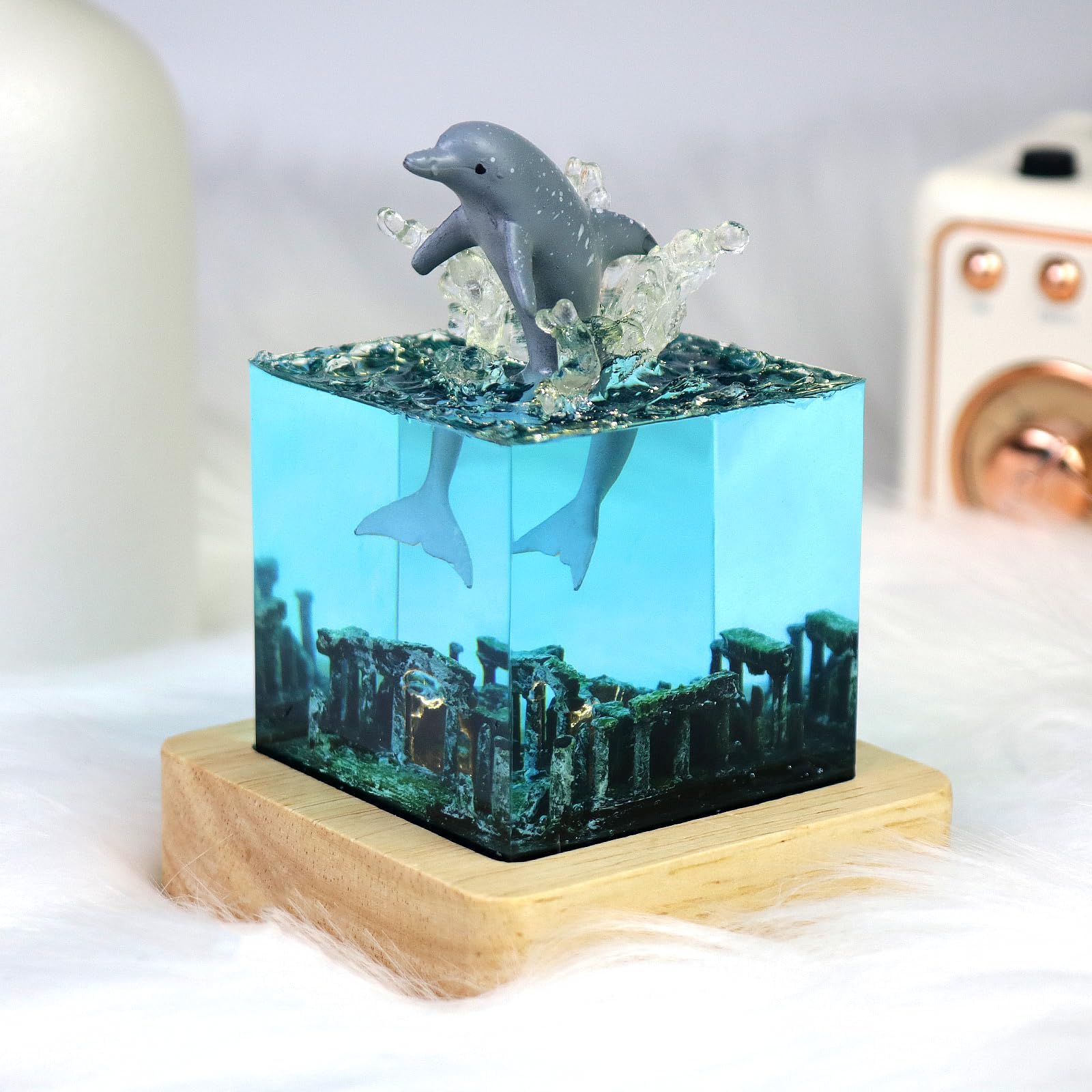 eletriace Handcrafted Dolphin Night Light Epoxy Resin Deep Sea Night ...