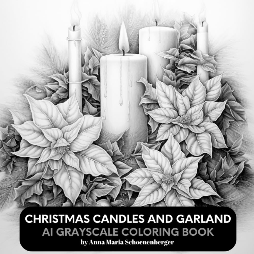 Amazon.com: CHRISTMAS CANDLES AND GARLAND - AI Grayscale Coloring Book ...