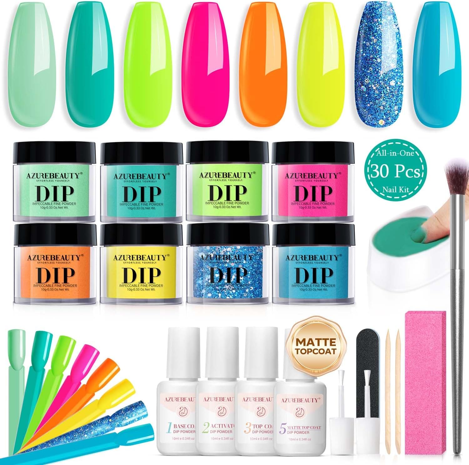 Amazon.com: AZUREBEAUTY Dip Nails Powder Starter Kit, Hot Pink Neon ...