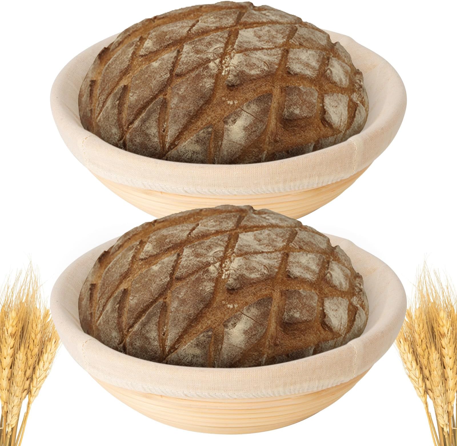 Amazon.com: 10 inch Round Banneton Bread Proofing Basket Set of 2PCS ...