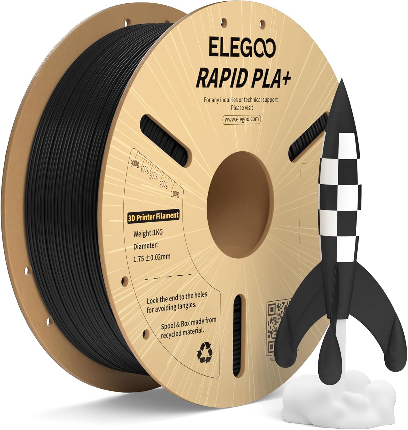 ELEGOO Rapid PLA Plus Filament 1.75mm Black 1KG, PLA+ 3D Printer ...