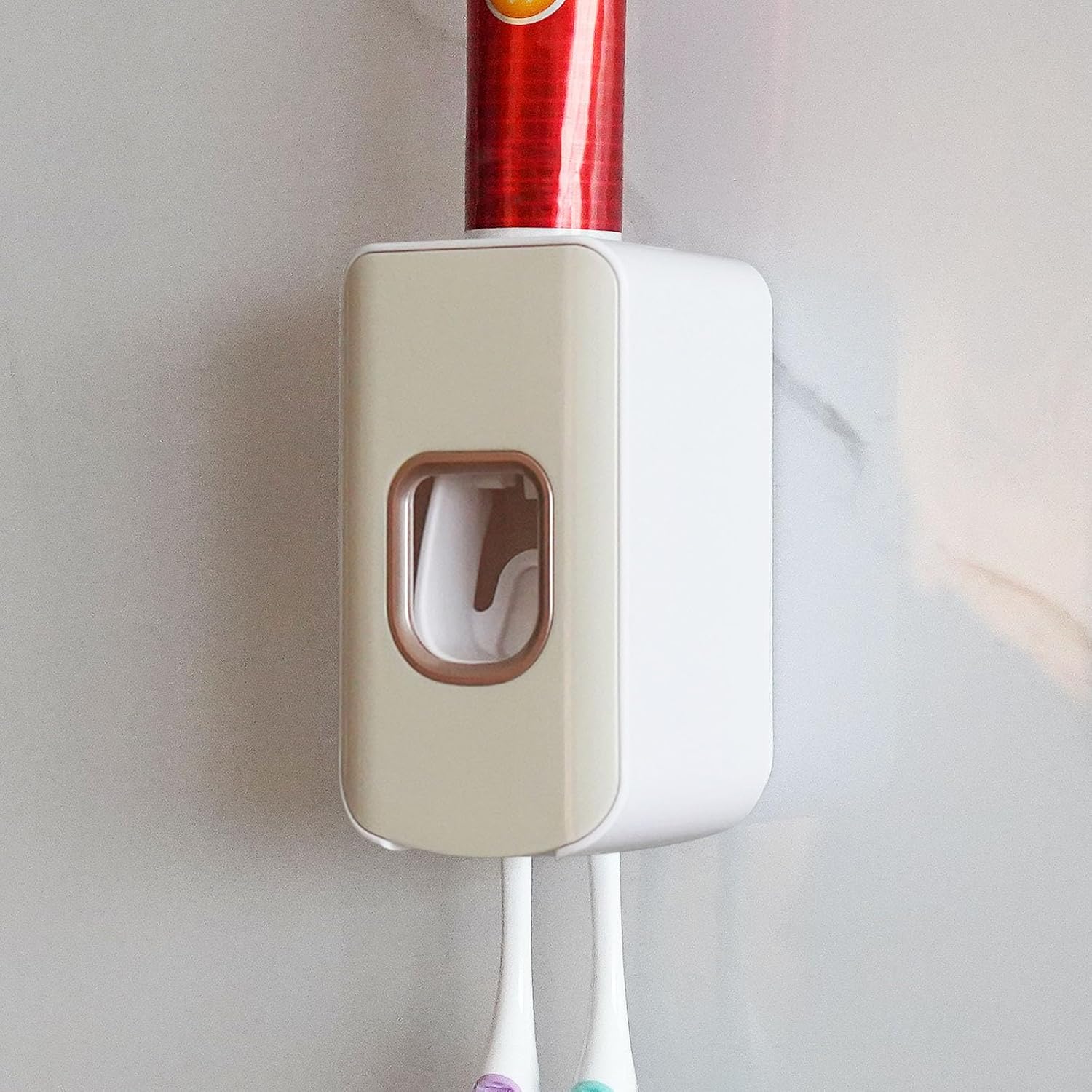 Amazon.com: 2 Slot Toothbrush Holder and Toothpaste Dispenser Wall ...