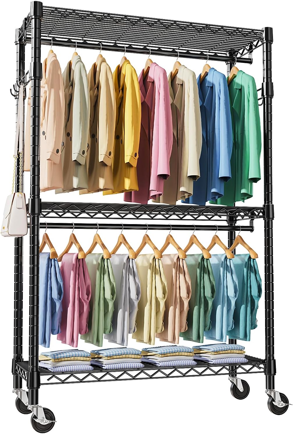 Amazon.com: BATHWA Rolling Garment Rack Portable Closet Clothes Rack ...