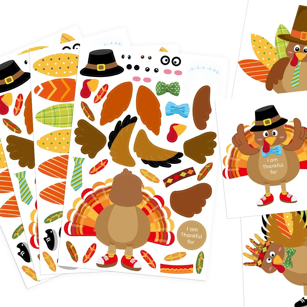 Amazon.com: 24Sheet Make-a-Turkey Stickers Thanksgiving Party Favors ...