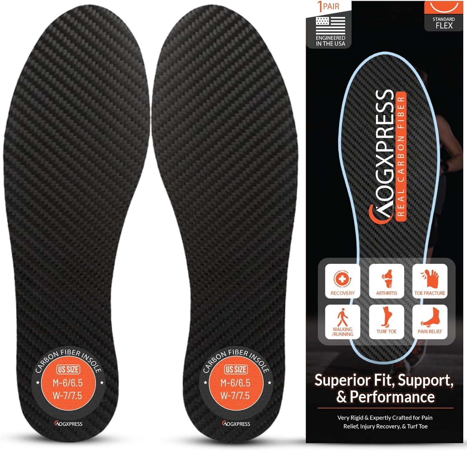 Amazon.com: AOGXPRESS Carbon Fiber Insole (1 Pair) - (9.5) Carbon Fiber ...