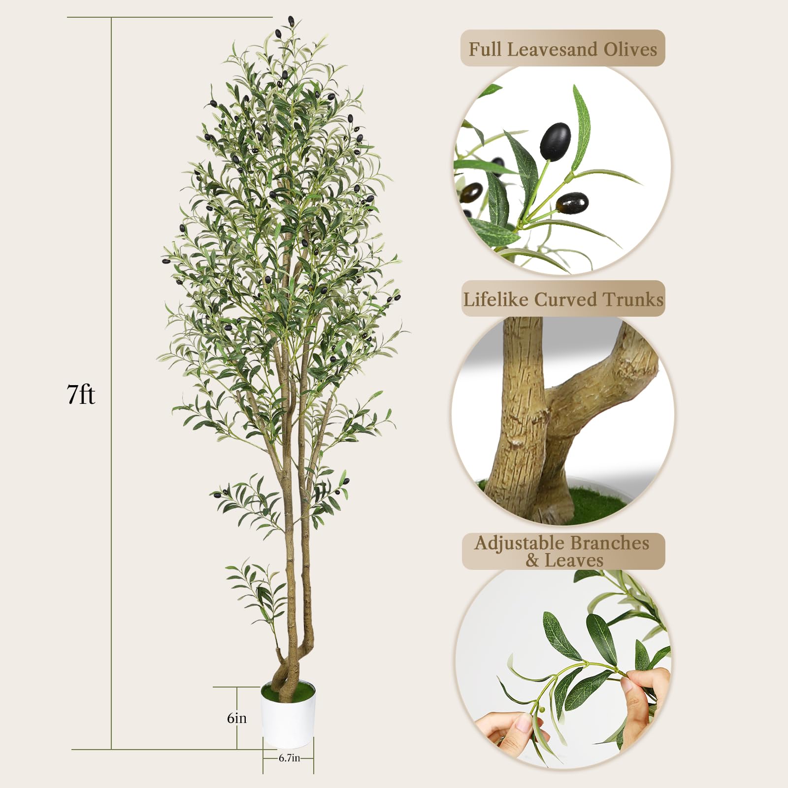 Snapklik.com : Alupssuc 7ft Artificial Olive Tree Faux Silk Plant, 7 ...