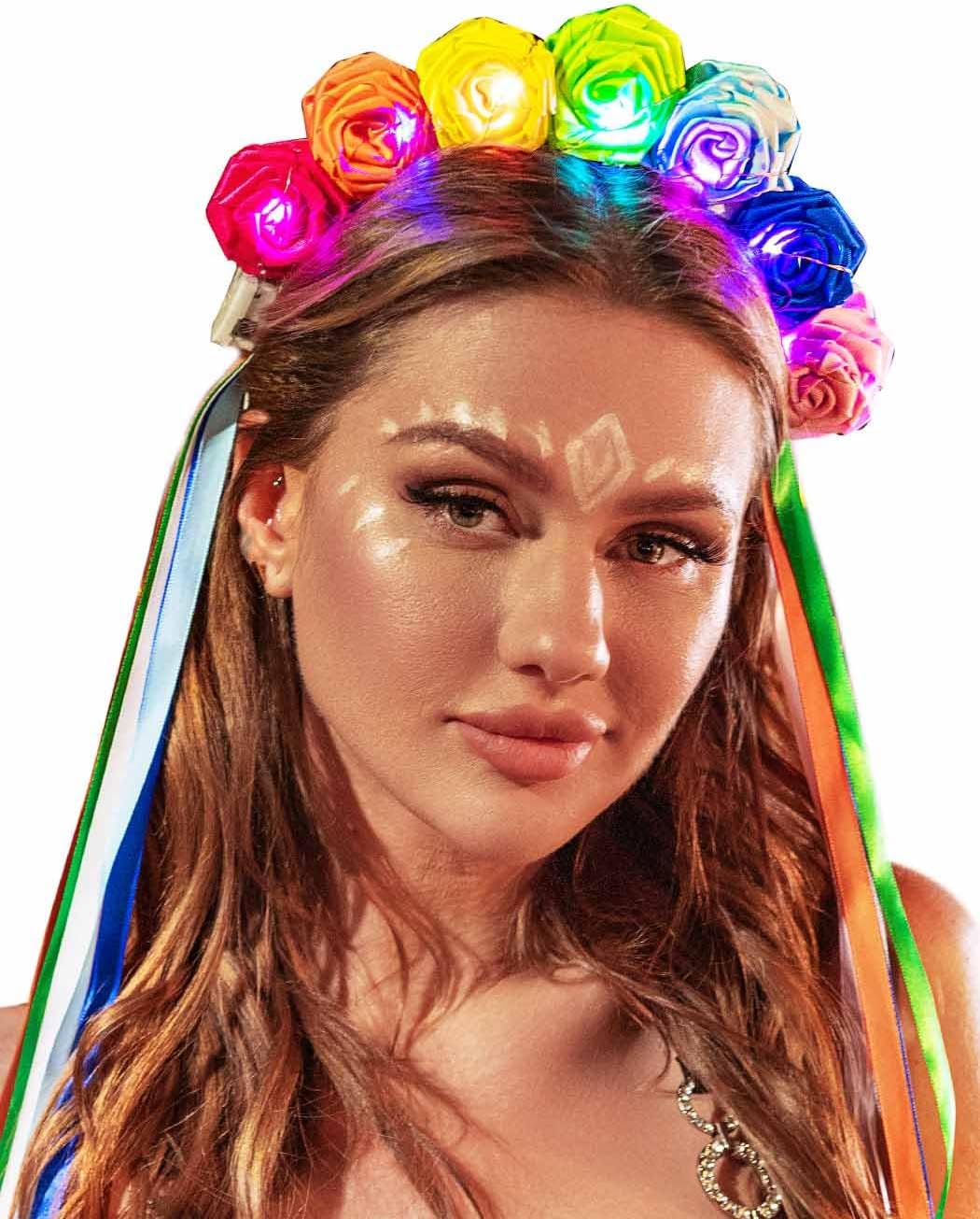 Amazon.com : JONKY Rainbow Flower Light Up Headband Floral Glow ...