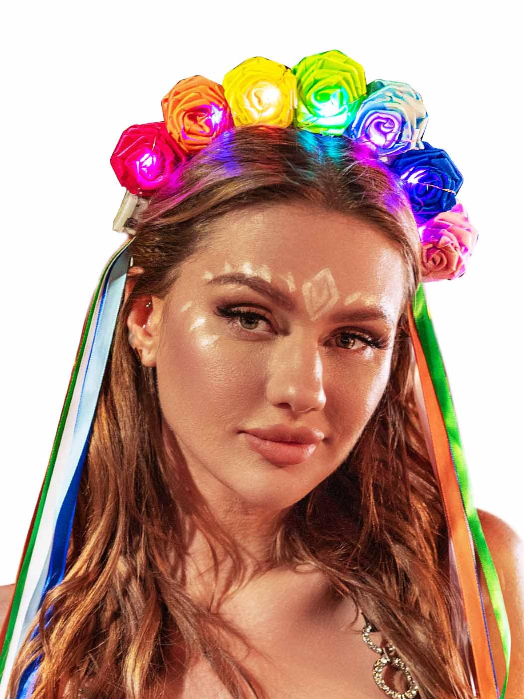 Amazon.com : JONKY Light Up Rainbow Flower Headband Glow Tassel ...