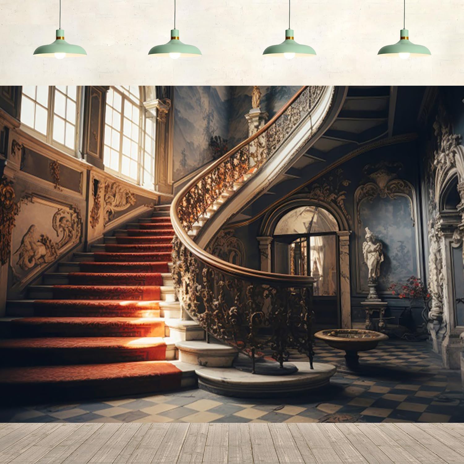 Amazon.com : 35x25 Palace Interior Backdrop Red Carpet Dim Light Stair ...
