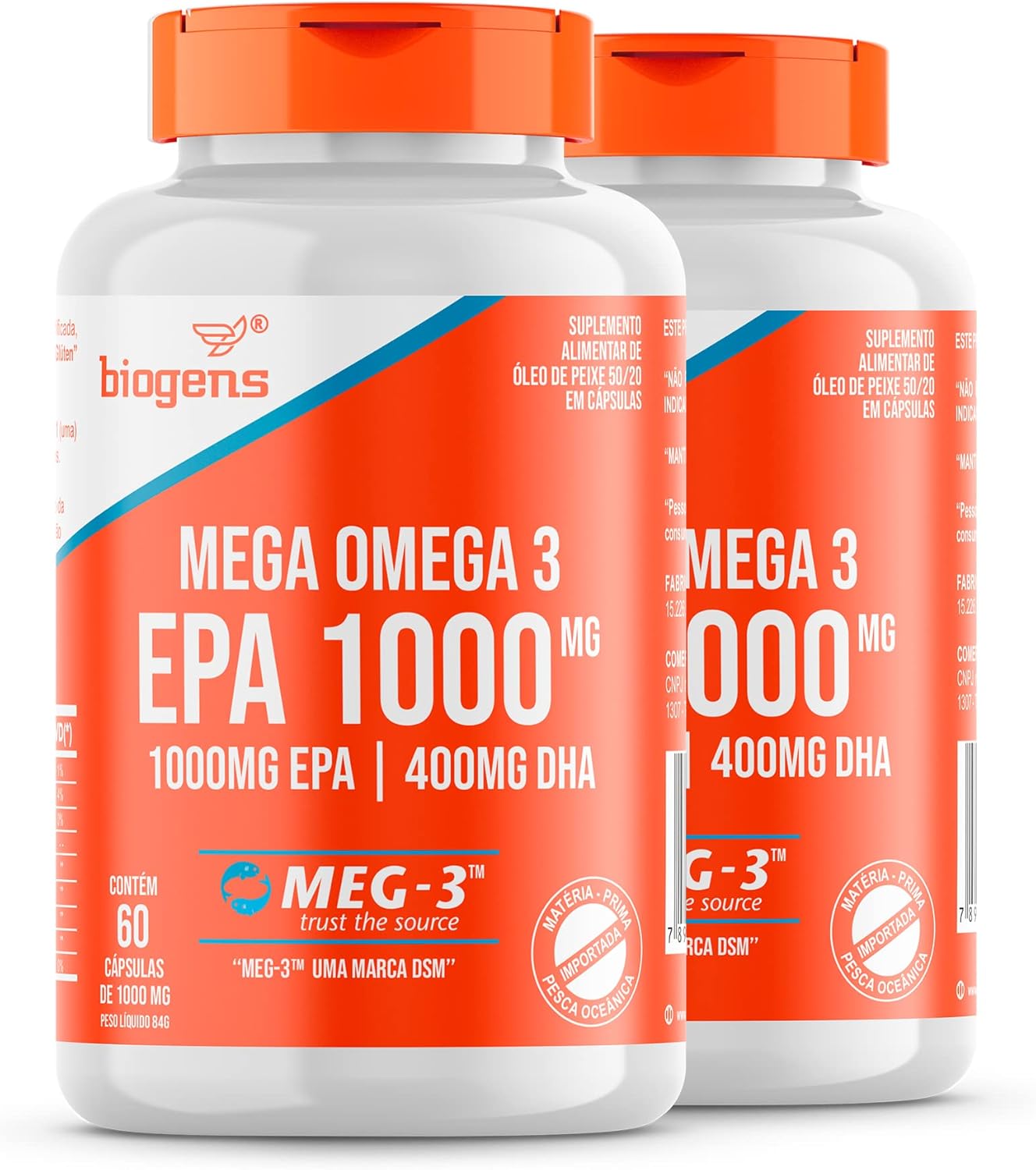 Mega Omega 3 MEG-3™, EPA 1000mg - DHA 400mg, Biogens, Kit 2x 60 ...