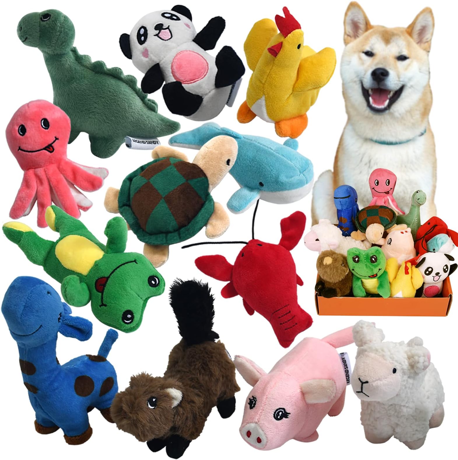 LEGEND SANDY Squeaky Plush Dog Toy Pack for Puppy, Small Stuffed Puppy ...