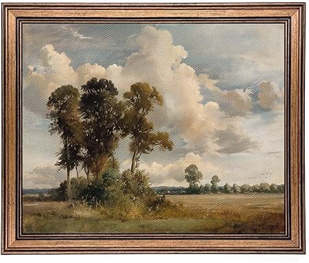 Amazon.com: Framed Vintage Wall Art Rustic Field Trees Landscape ...