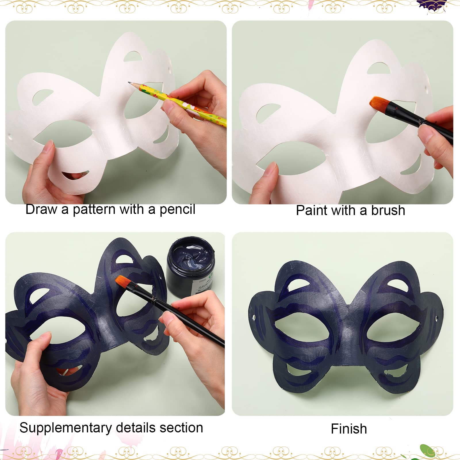 Snapklik.com : 50 Pcs Paper Mache Masks Bulk DIY Blank Mardi Gras Mask ...
