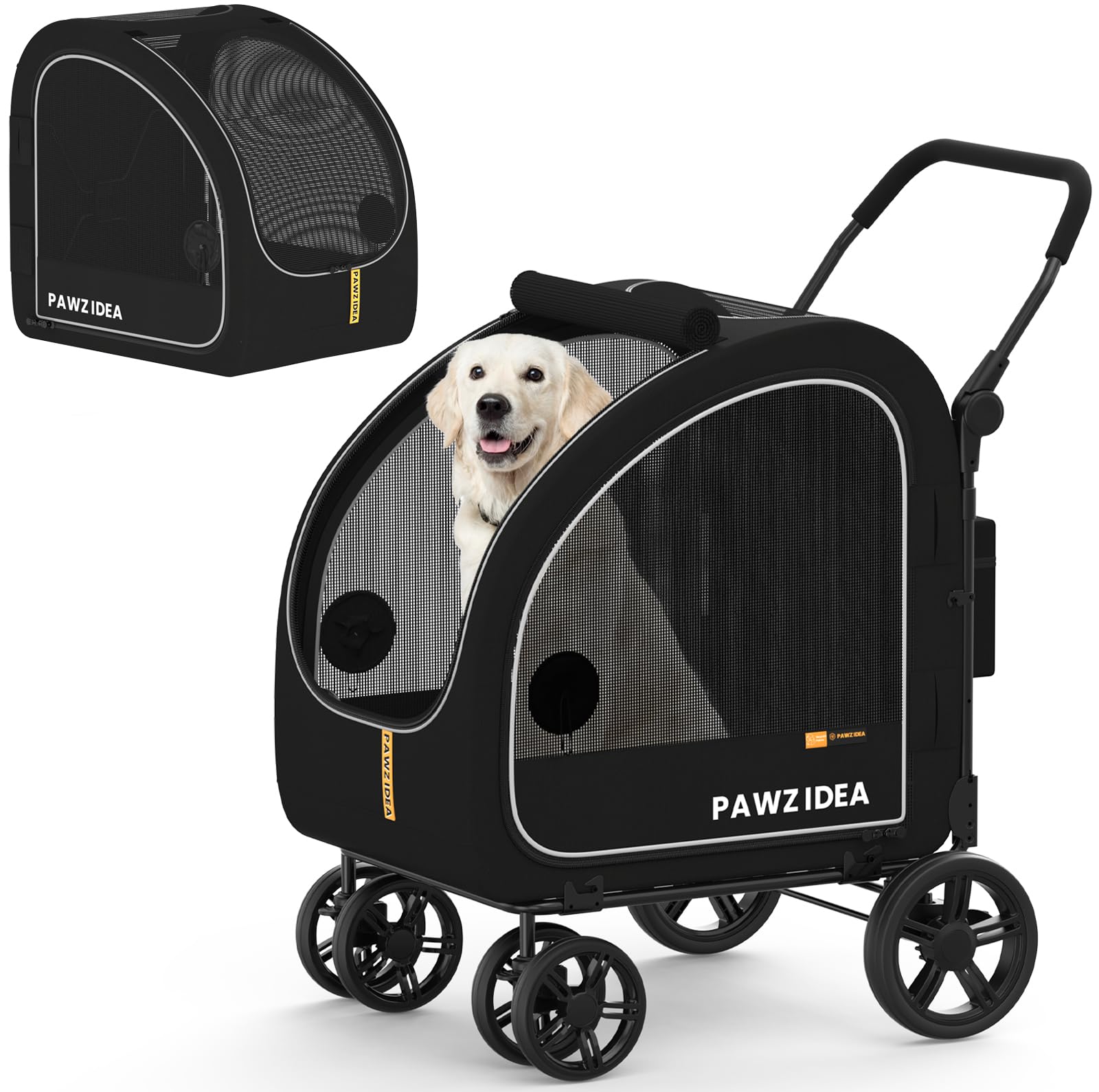 Pawzidea Large Dog Stroller With Detachable Carrier Portable Dog Crate ...