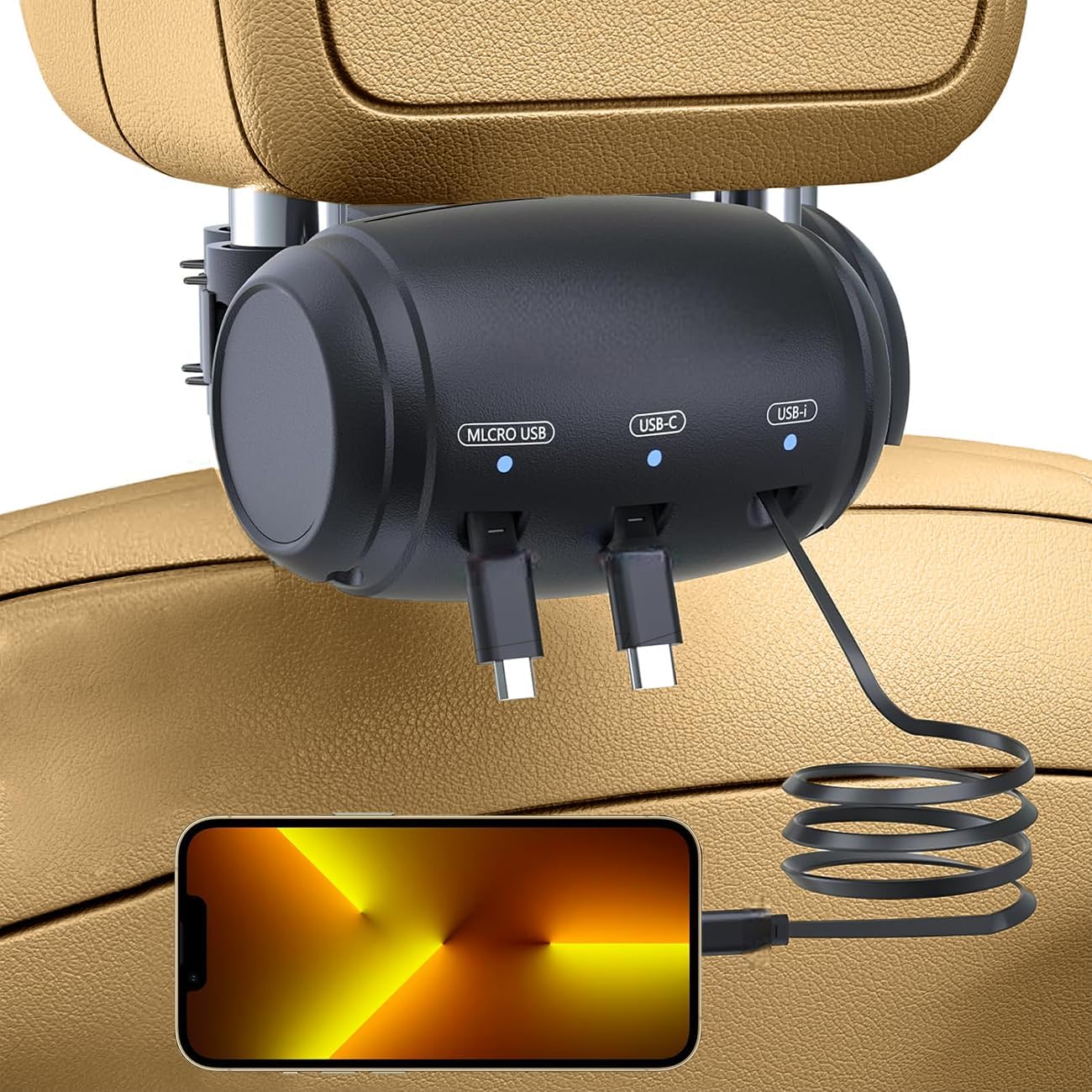 Amazon.com: Multi Retractable Car Charging Station Box, 3 in 1 Headrest ...