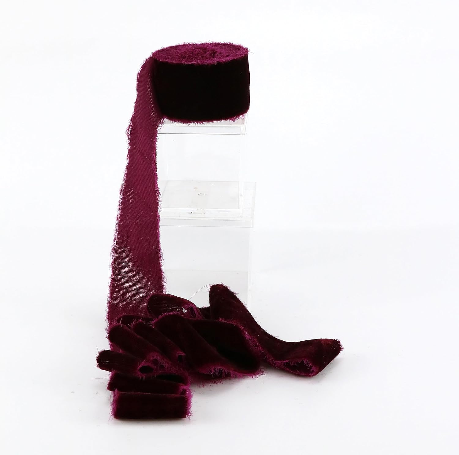 Amazon.com: DINDOSAL Burgundy Velvet Ribbon 1.5 Inch Maroon Frayed Silk ...