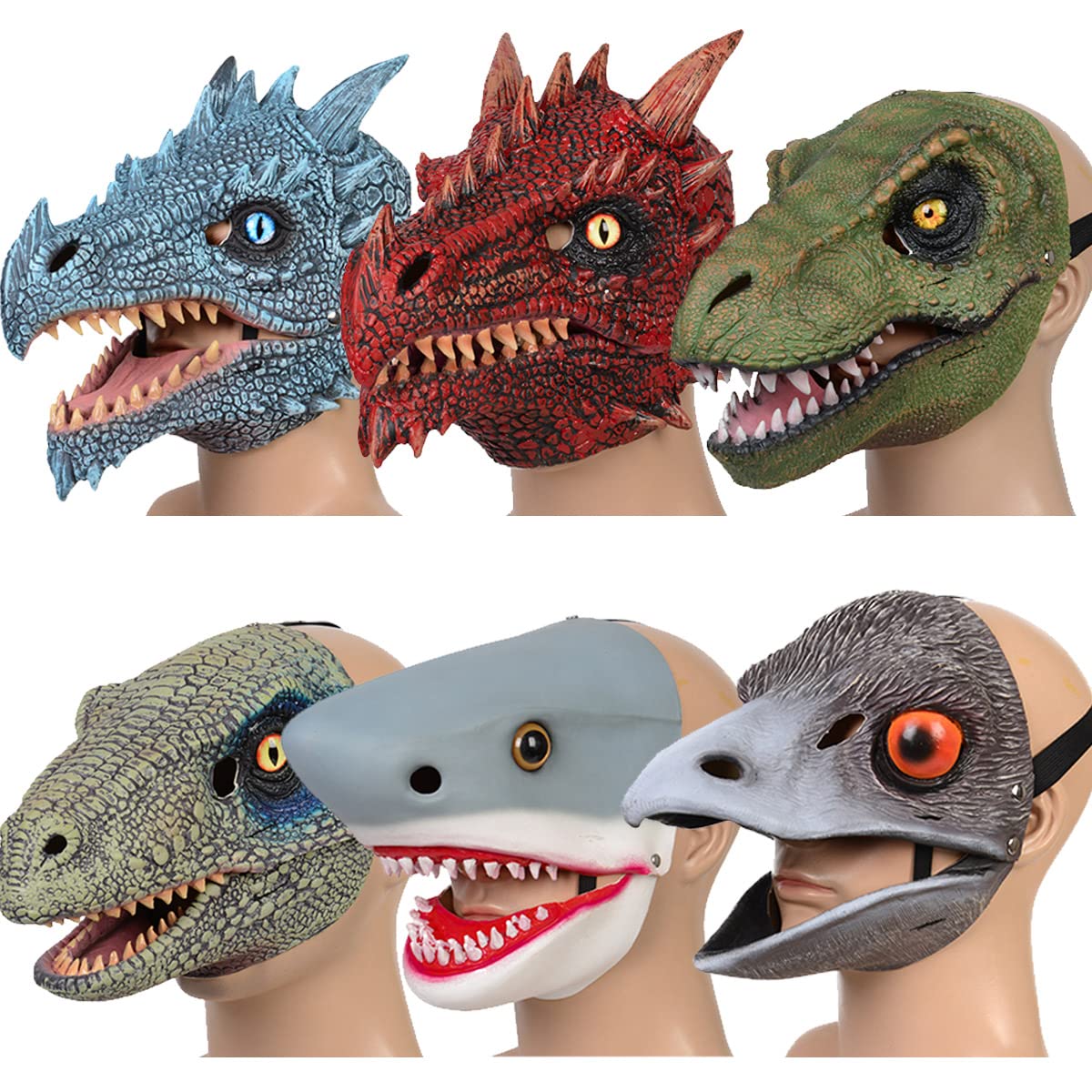 Dinosaur Mask Headgear Velociraptor Mask And Great White Shark Mask ...