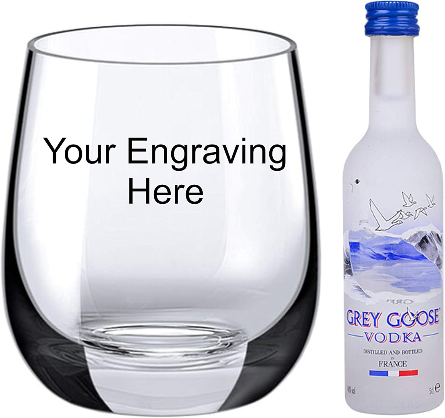 Personalised Engraved Roma Crystal Glass, with 50ml Miniature Grey ...