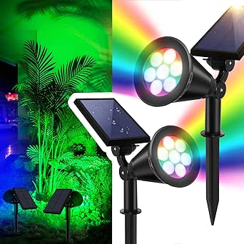Solar Spotlights Outdoor, Flag Pole Spot Light, RGB Color Changing ...