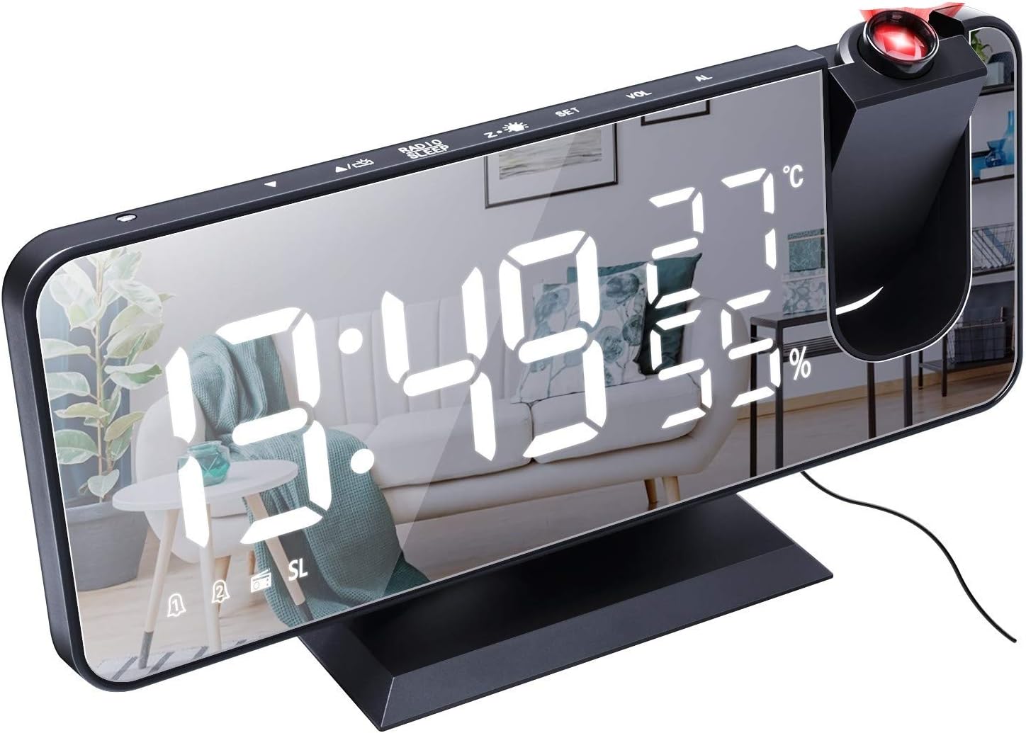 Projection Digital Alarm Clock with FM Radio,180° Projector,7'' LED ...