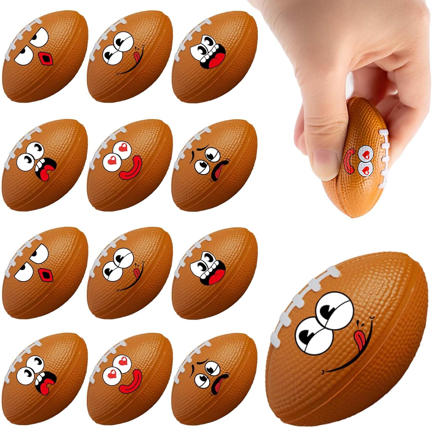 Amazon.com: 12 Pack Football Stress Balls with 6 Funny Faces - 1.57 ...