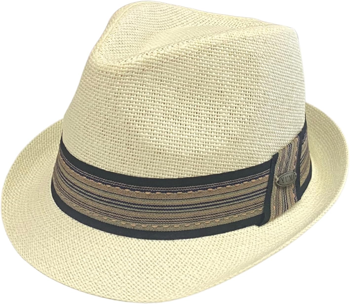 YUMI Short Brim Straw Fedora Hats with Striped Band for Men & Women ...