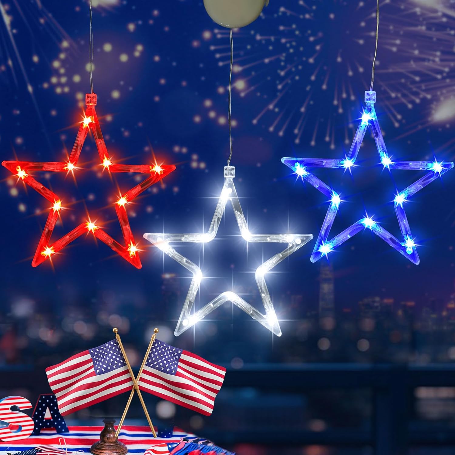 Amazon.com : 4th of July Lights,3 Pack Battery Operated Red White and ...