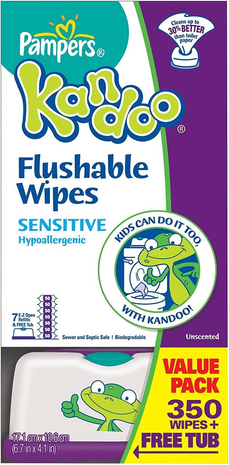 Amazon.com: Kandoo Flushable Sensitive Toddler Wipes - Unscented - 350 ...